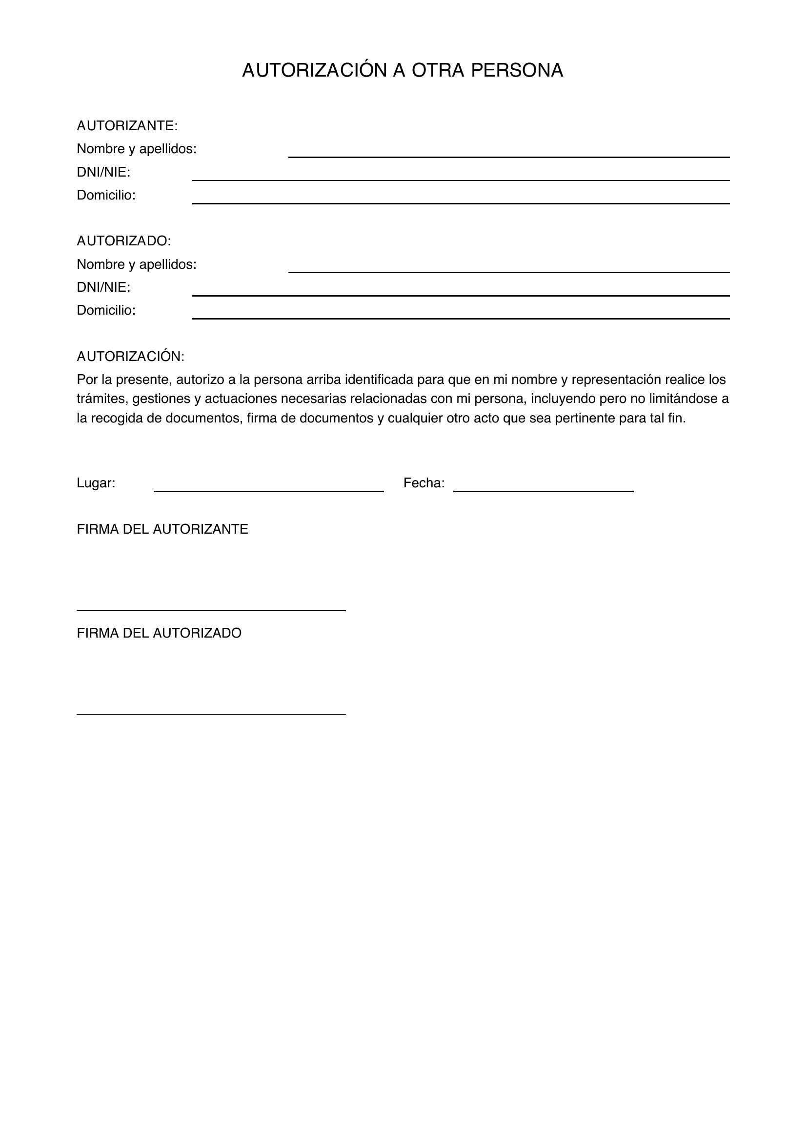 Modelo De Autorización A Otra Persona